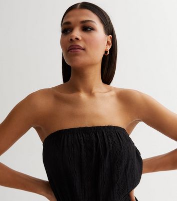 Black Broderie Bandeau Beach Playsuit | New Look
