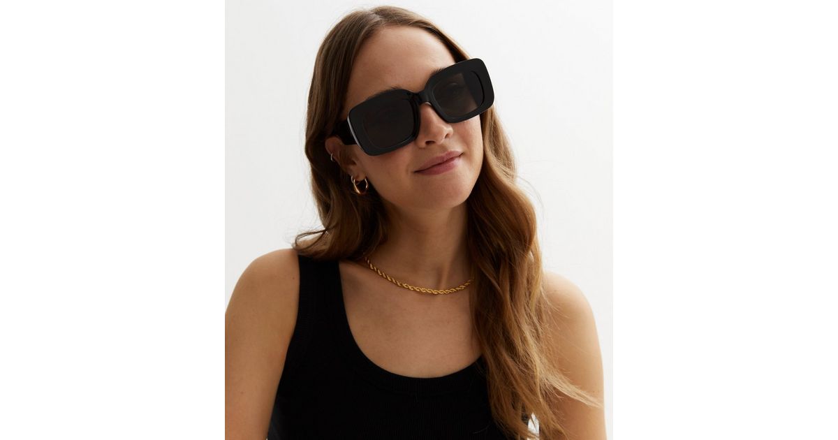 Black Rectangle Frame Sunglasses | New Look