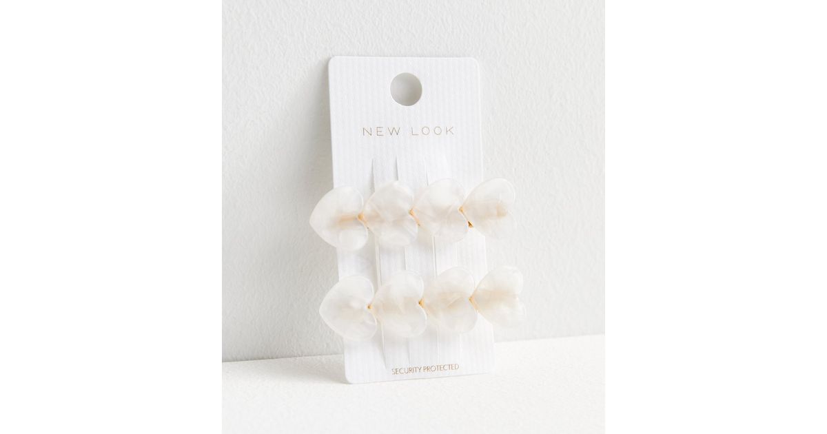2 Pack Cream Resin Heart Hair Slides | New Look