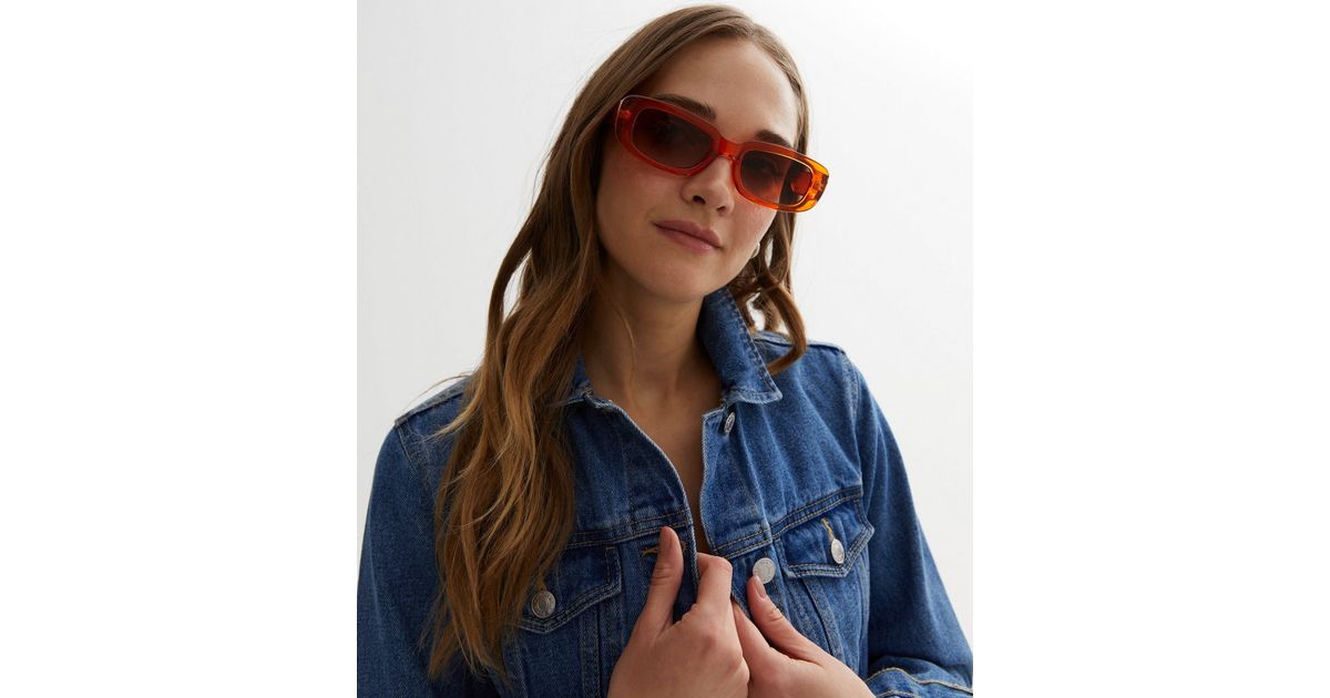 Orange Rectangle Frame Sunglasses New Look