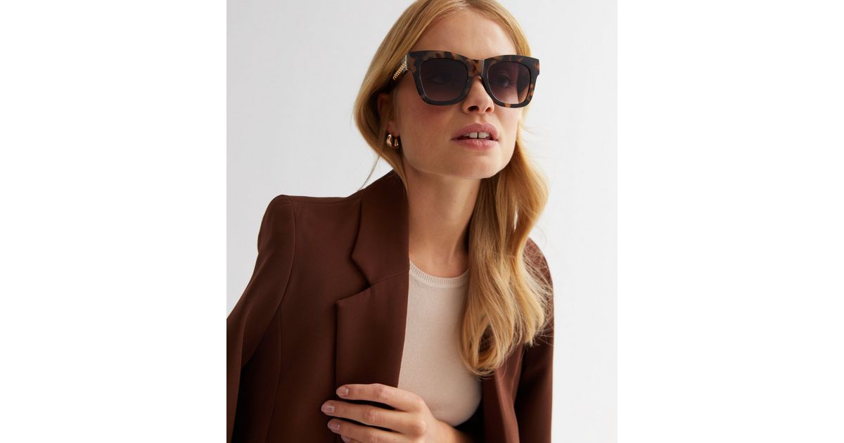 Brown Tortoiseshell Effect Chain Trim Sunglasses New Look