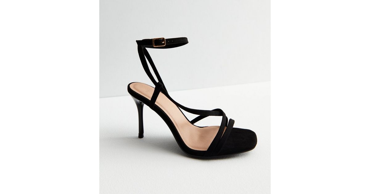 Wide Fit Black Suedette Strappy Stiletto Heel Sandals New Look