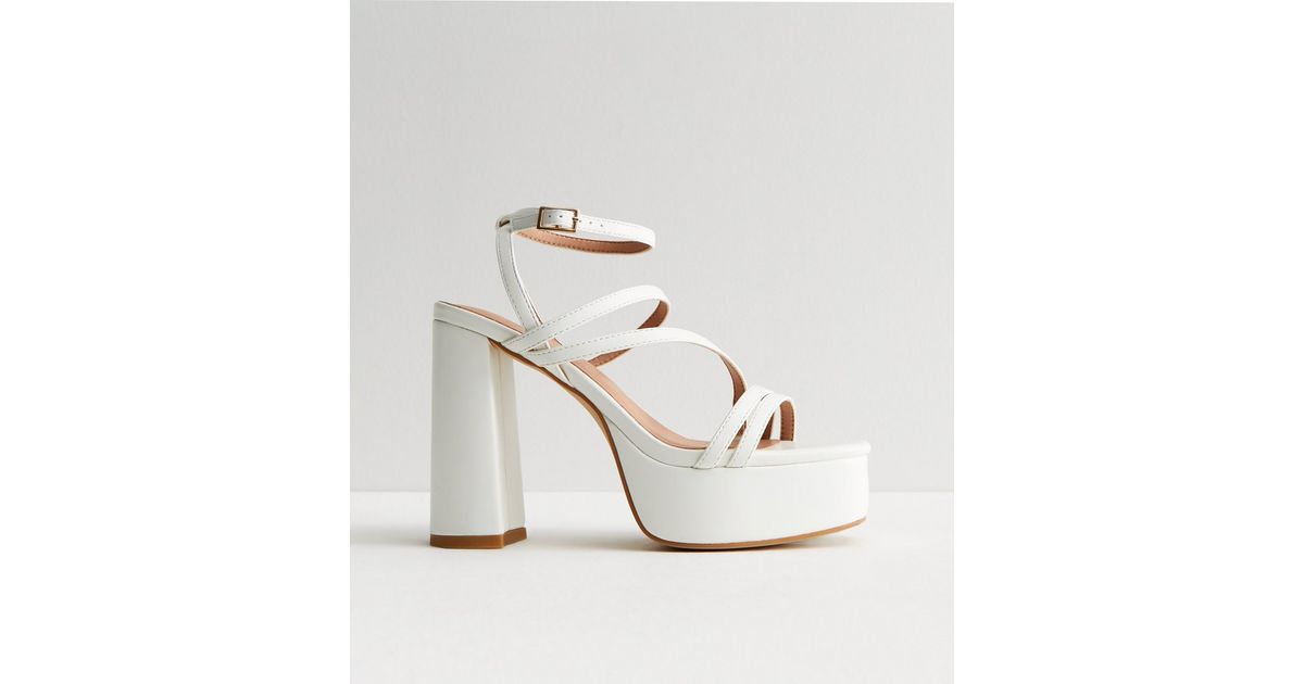 White Strappy Platform Block Heel Sandals New Look
