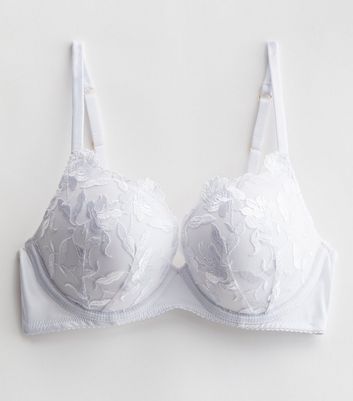 White Floral Embroidered Boost Bra | New Look