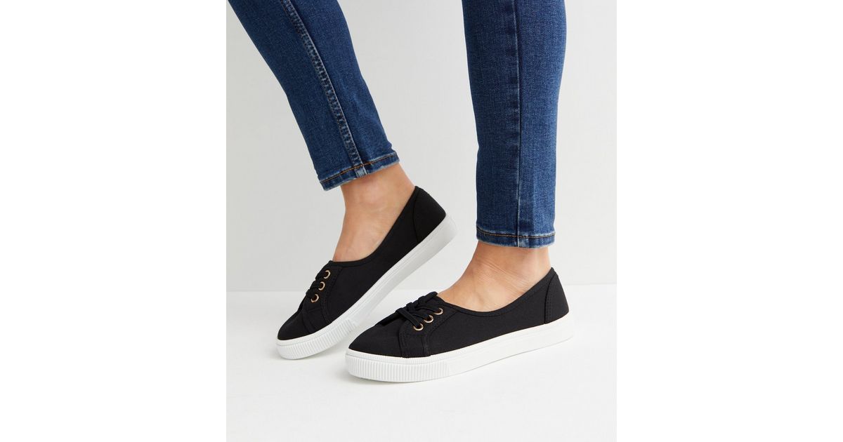 Black Canvas Lace Front Trainers | New Look