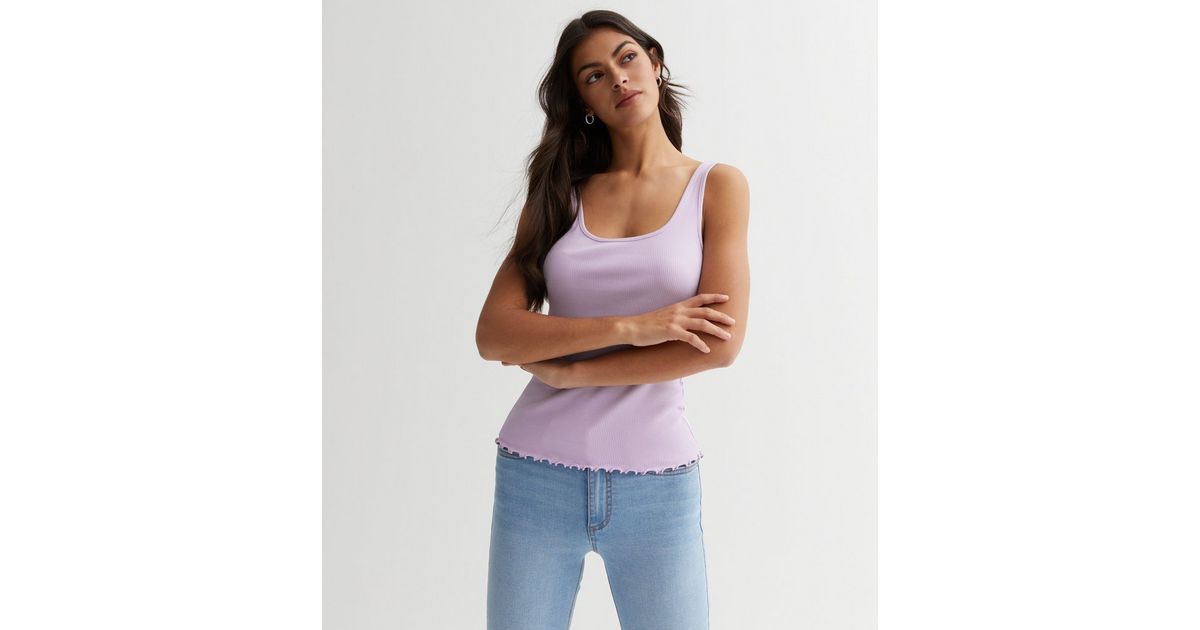 Lilac Scoop Neck Frill Hem Vest | New Look
