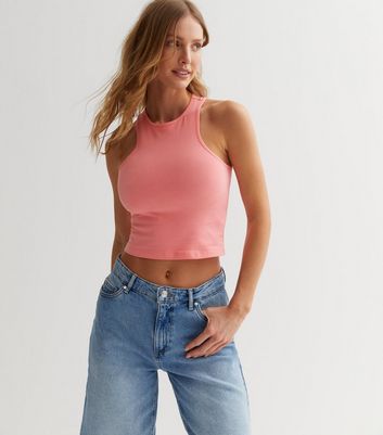 Mid Pink Jersey Crop Racer Vest | New Look