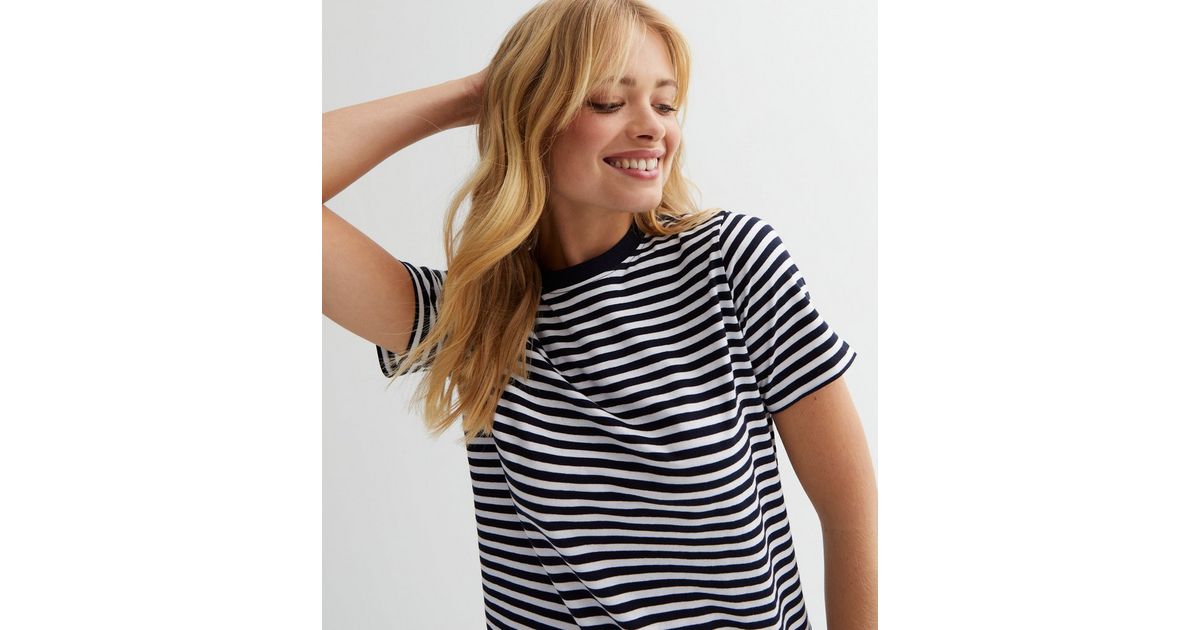 Navy Stripe Cotton Crew Neck T-Shirt | New Look
