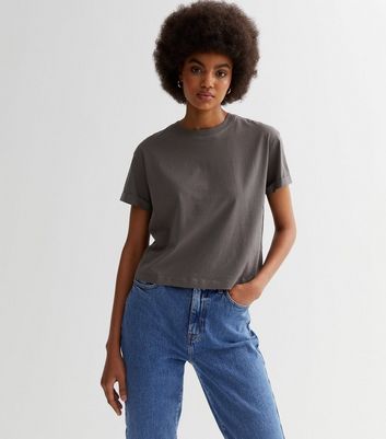 Grey Cotton Boxy T-Shirt | New Look