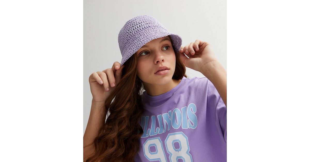 Girls Lilac Woven Straw Effect Bucket Hat | New Look