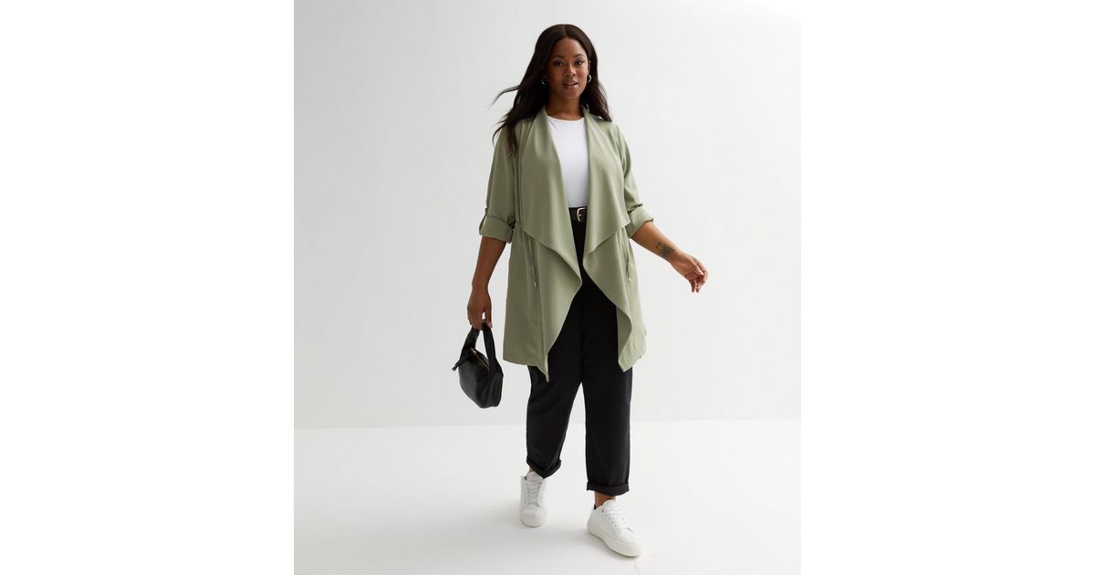 Curves Olive Waterfall Duster Jacket | New Look