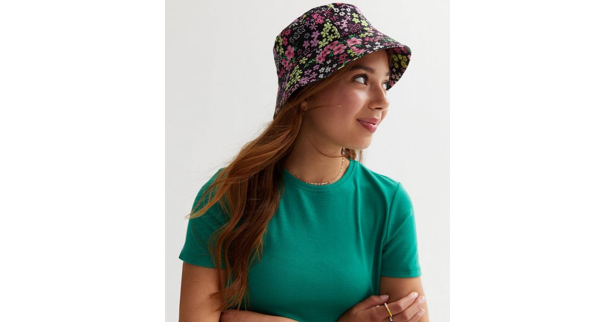 Girls Black Floral Bucket Hat | New Look