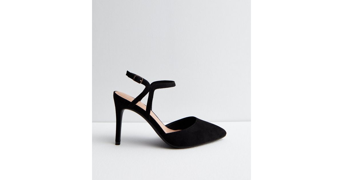 Black Suedette Pointed Toe Stiletto Heel Court Shoes | New Look