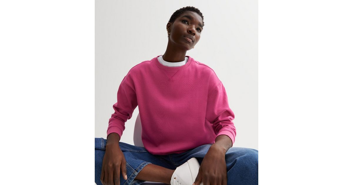 Bright Pink Crew Neck Long Sleeve Sweatshirt | New Look
