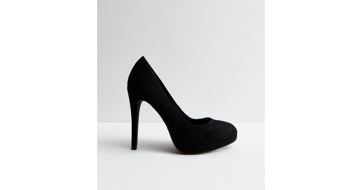 Black Suedette Platform Stiletto Heel Court Shoes | New Look