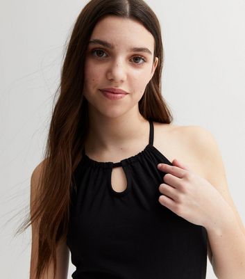 Girls Black Jersey Halter Dress | New Look