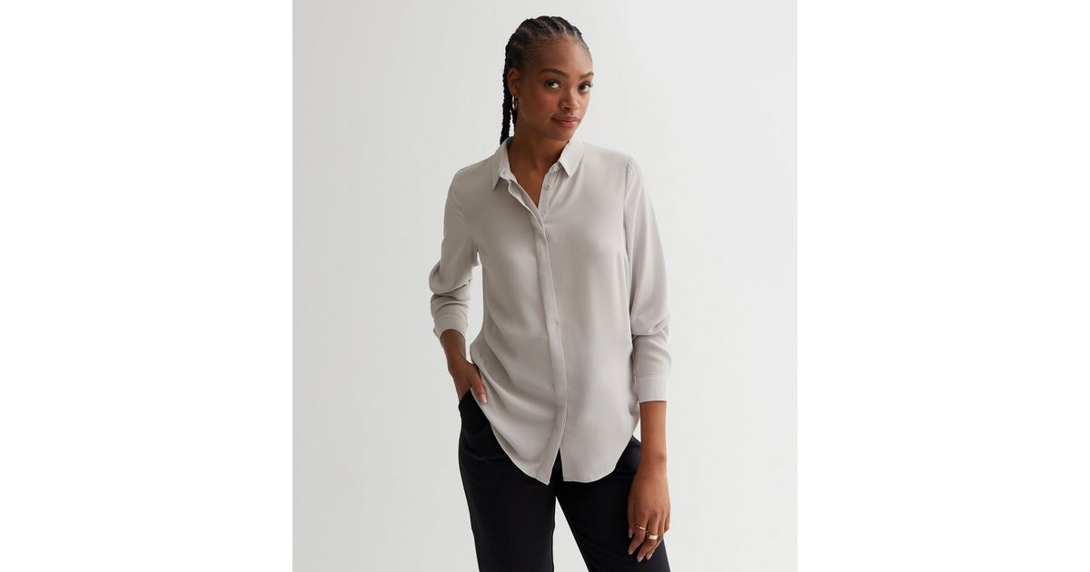 Tall Pale Grey Collared Long Sleeve Shirt | New Look