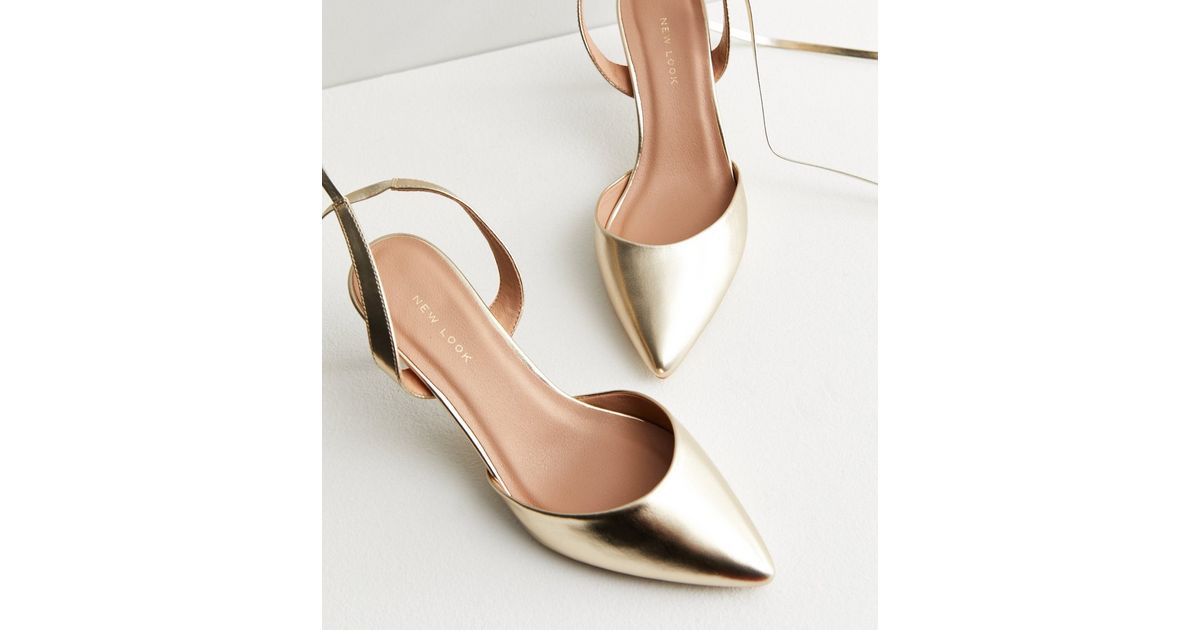Gold 2 Part Pointed Stiletto Heel Court Shoes | New Look