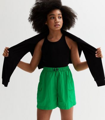 Girls Green High Waist Cargo Parachute Shorts | New Look