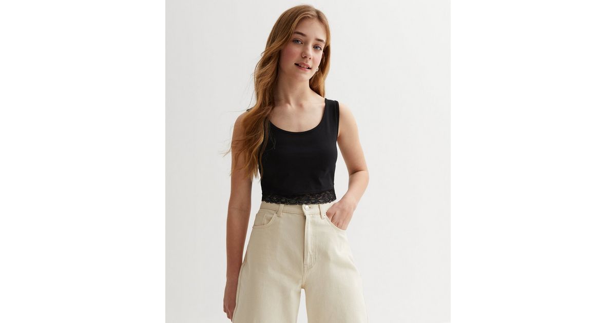 Girls Black Lace Trim Bralette | New Look