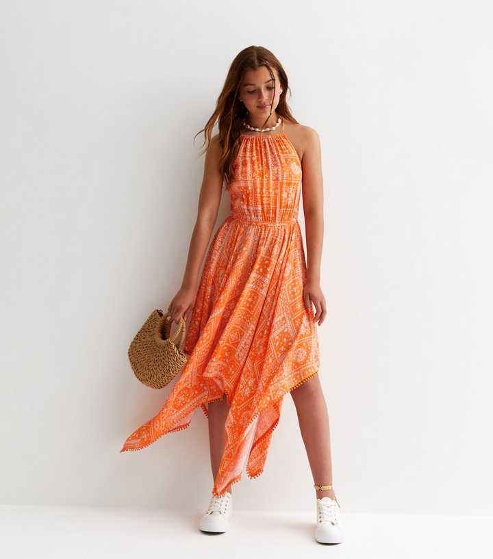 Girls Orange Hanky Hem Beach Dress | New Look