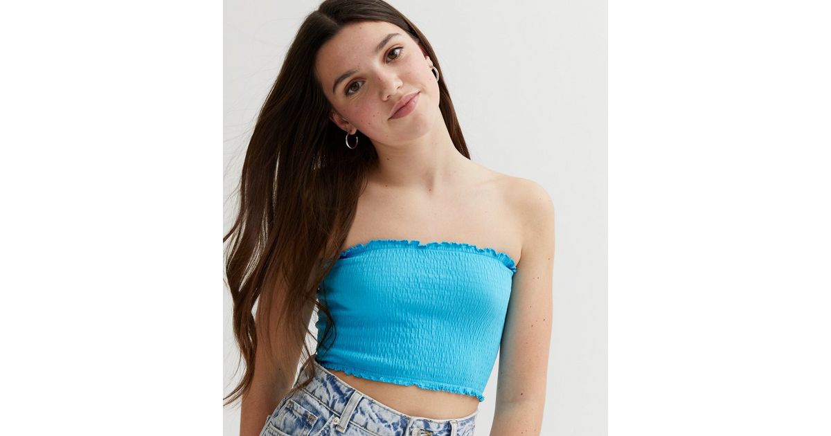 Girls Turquoise Shirred Bandeau Top | New Look