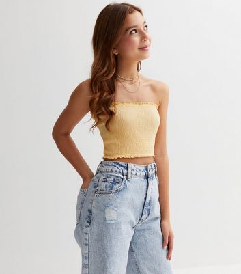Girls Yellow Shirred Bandeau Top | New Look