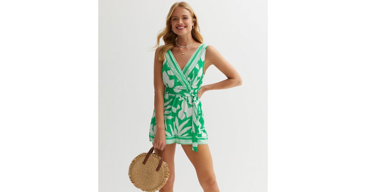 Green Abstract Spot Beach Playsuit | New Look