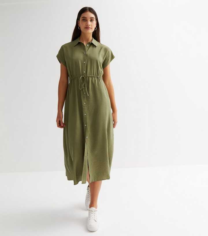 Khaki Drawstring Midi Shirt Dress | New Look