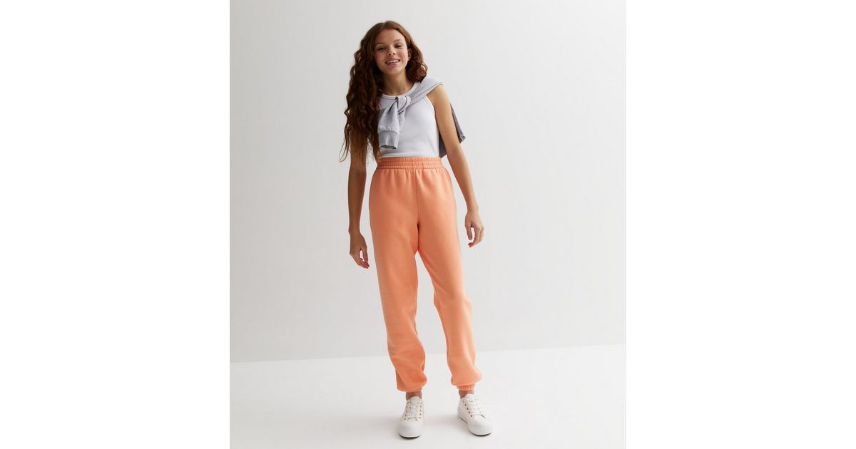 Girls Bright Orange Jersey Cuffed Joggers | New Look