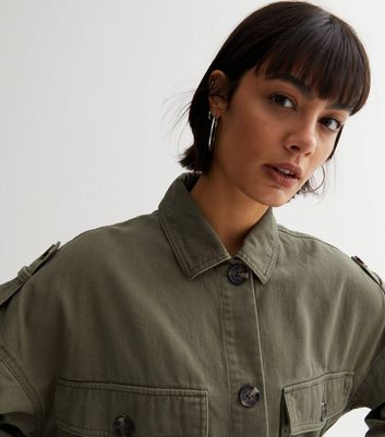 Khaki Button Front Oversized Shacket | New Look