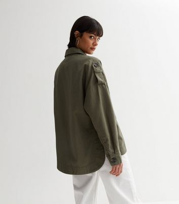Khaki Button Front Oversized Shacket | New Look