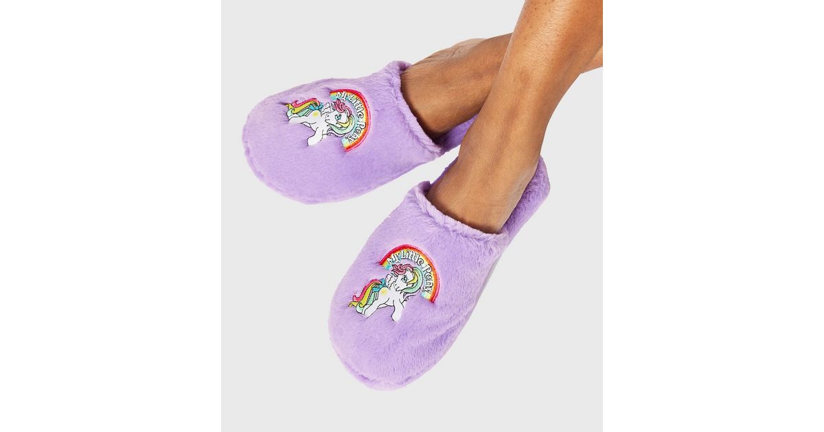 Skinnydip Lilac My Little Pony Embroidered Slippers | New Look