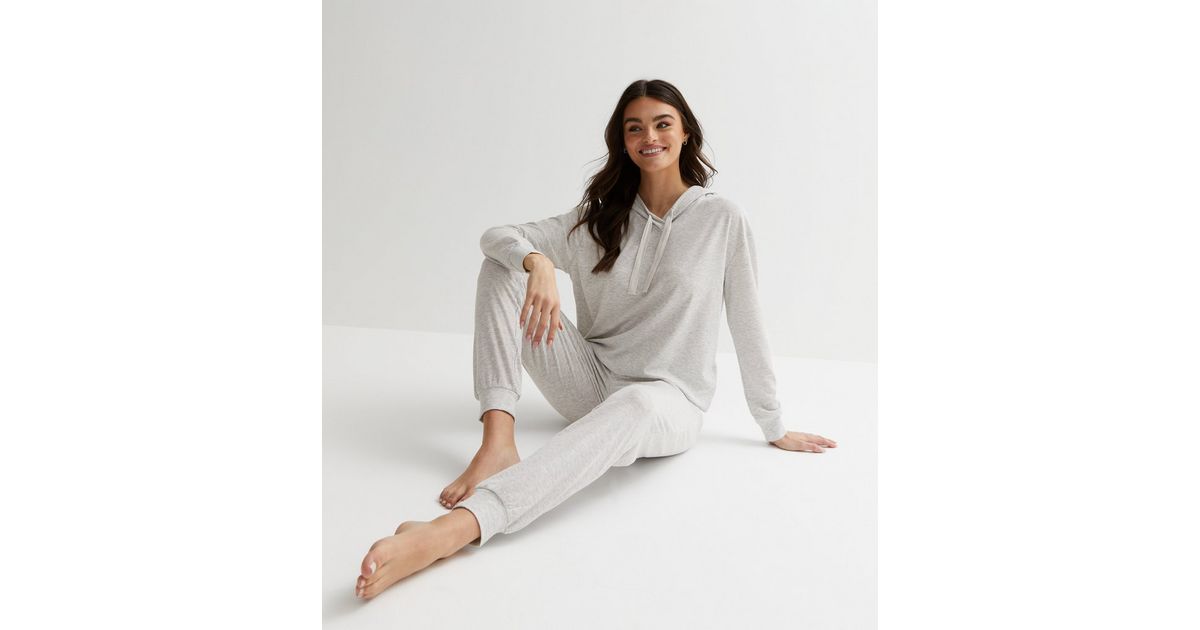 Grey Ribbed Lounge Hoodie | New Look