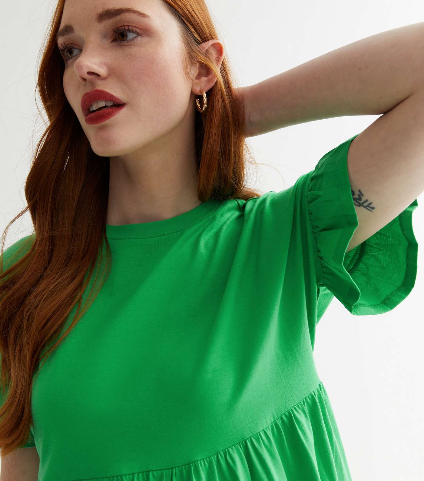 Maternity Green Jersey Frill Mini Smock Dress New Look