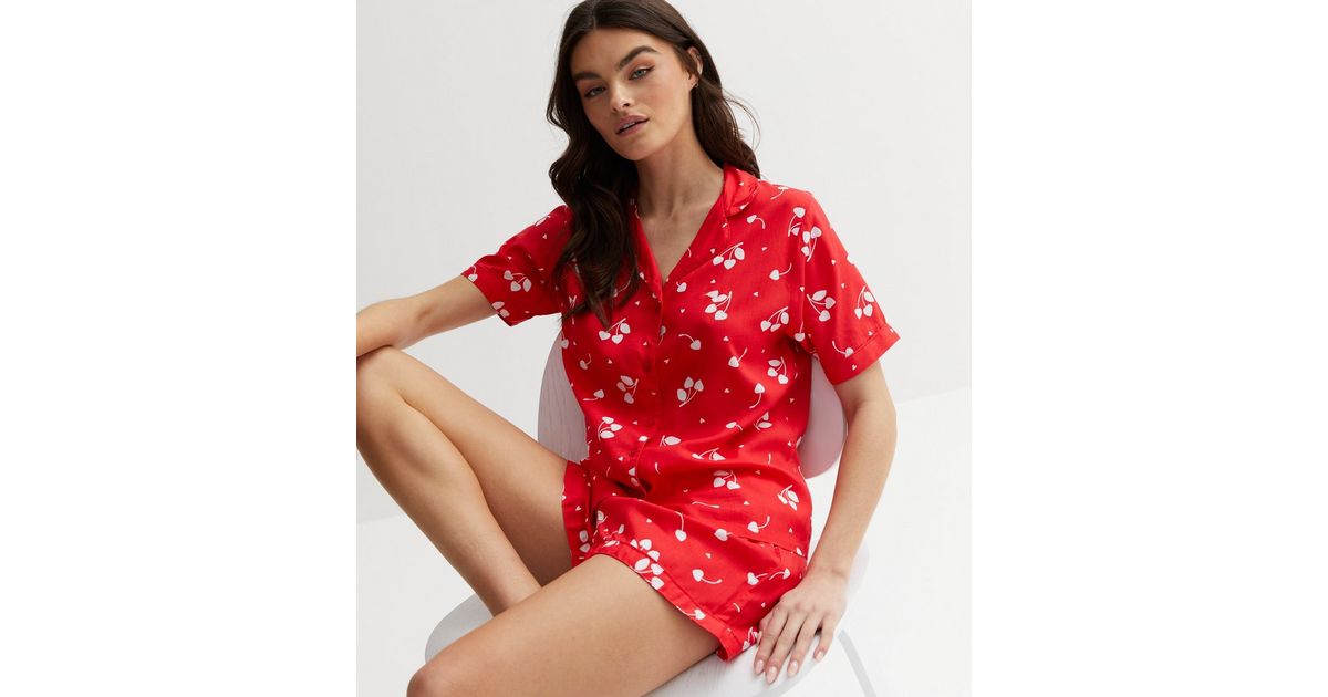 Red Short Pyjama Set with Cherry Print | New Look