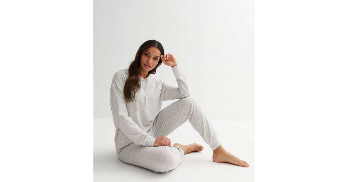 Petite Grey Ribbed Lounge Hoodie | New Look