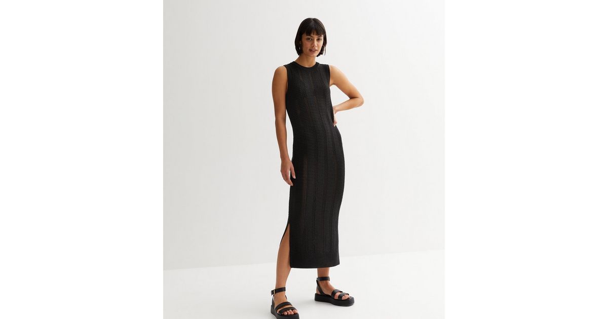 Black Knit Split Hem Bodycon Maxi Dress | New Look