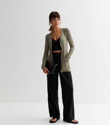 Khaki Jersey Long Sleeve Pocket Cardigan | New Look