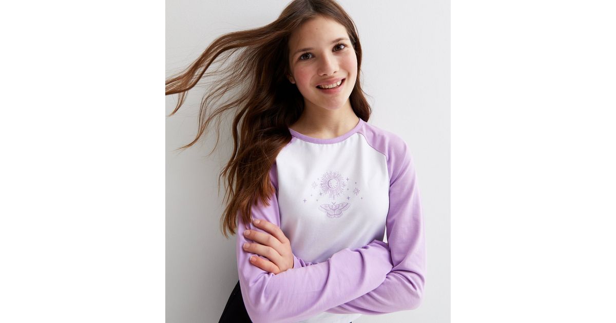 Girls Light Purple Mystic Butterfly Logo Ringer Raglan T-Shirt | New Look