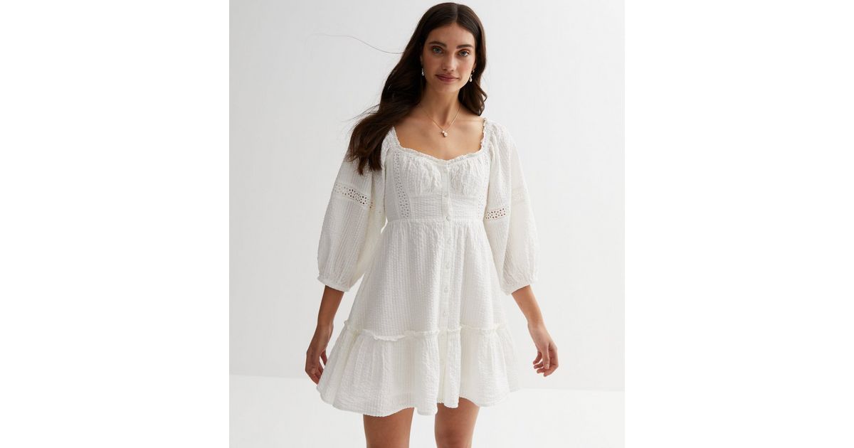 White Textured Milkmaid Mini Dress | New Look