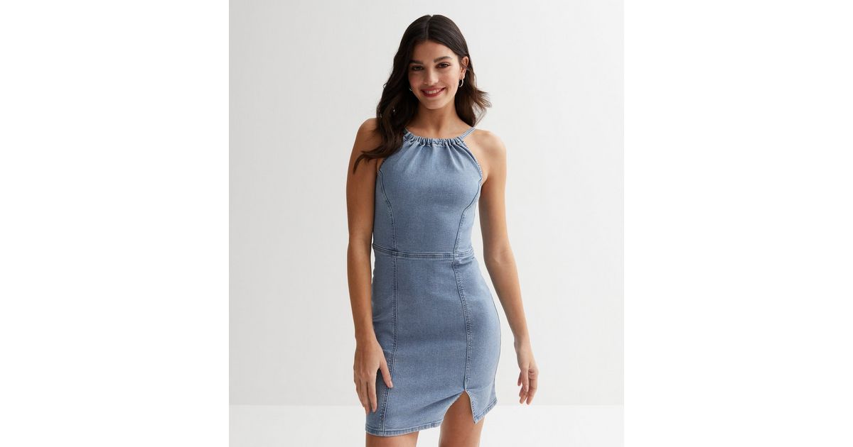 Blue Denim Halter Bodycon Mini Dress | New Look