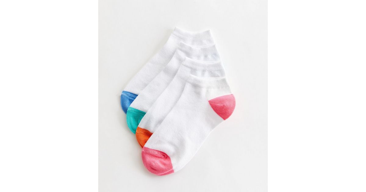 4 Pack White Colour Block Trainer Socks | New Look