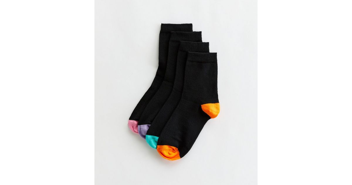 4 Pack Black Colour Block Socks | New Look