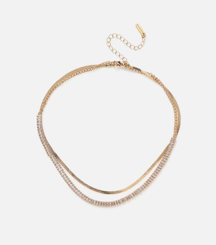 Freedom Gold Diamanté Layered Chain Necklace | New Look