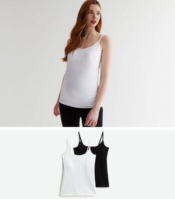 Maternity 2 Pack Black and White Jersey Nursing Camis | New Look