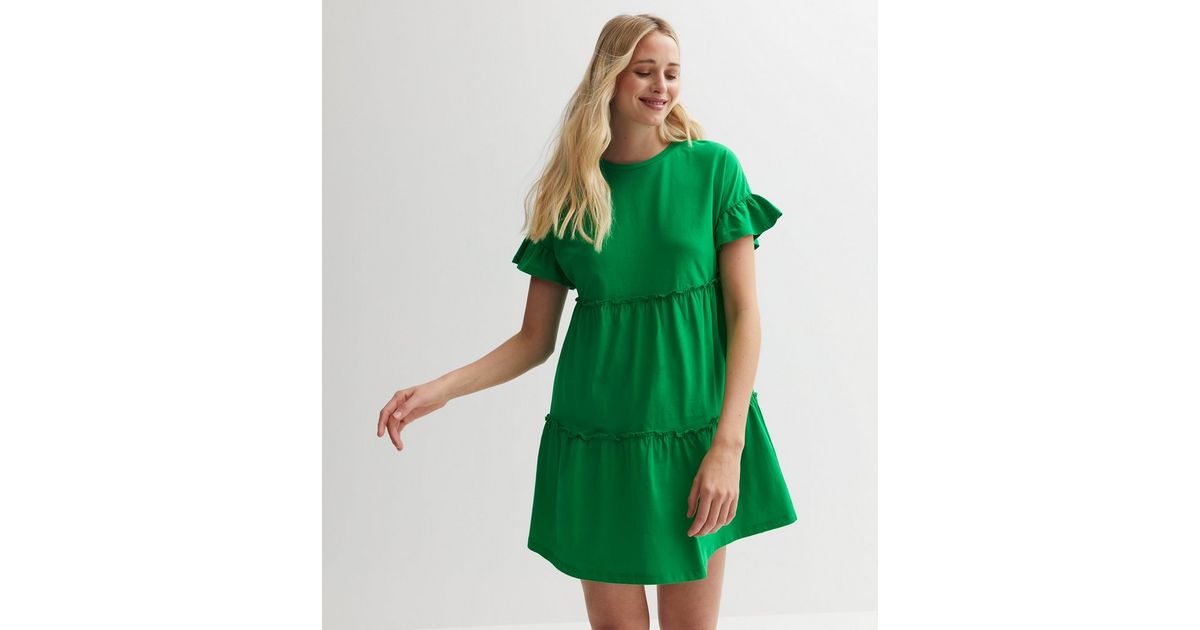 Green Jersey Tiered Mini Smock Dress New Look