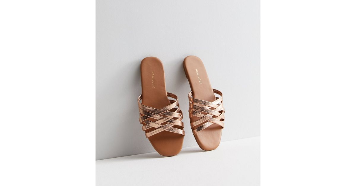 Rose Gold Strappy Mule Sliders | New Look