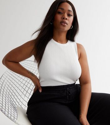 Curves White Ribbed Knit Racer Vest | New Look