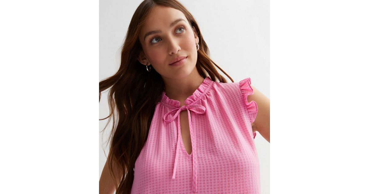 Bright Pink Sleeveless Ruffle Top | New Look